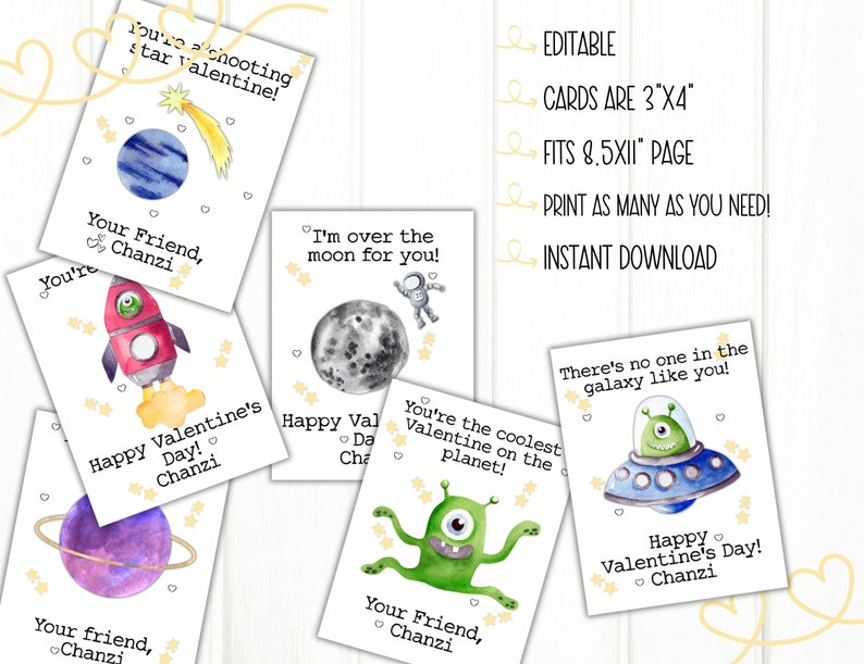 Editable Space Themed Valentines Day Card - Etsy