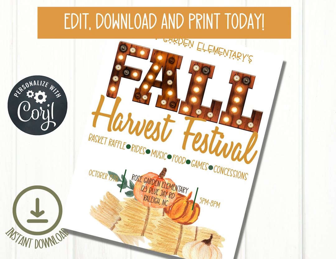 EDITABLE Fall Harvest Festival Flyer, Fall Event Flyer, Fall Carnival ...