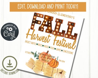 Editable Fall Festival Flyer Invitation & Matching Facebook - Etsy