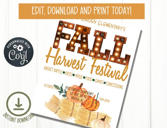 EDITABLE Fall Harvest Festival Flyer Fall Event Flyer Fall - Etsy