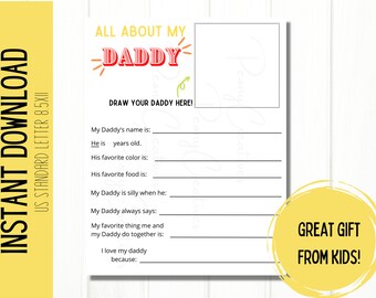 All About My Dad Printable Father's Day Questionnaire Instant Download ...