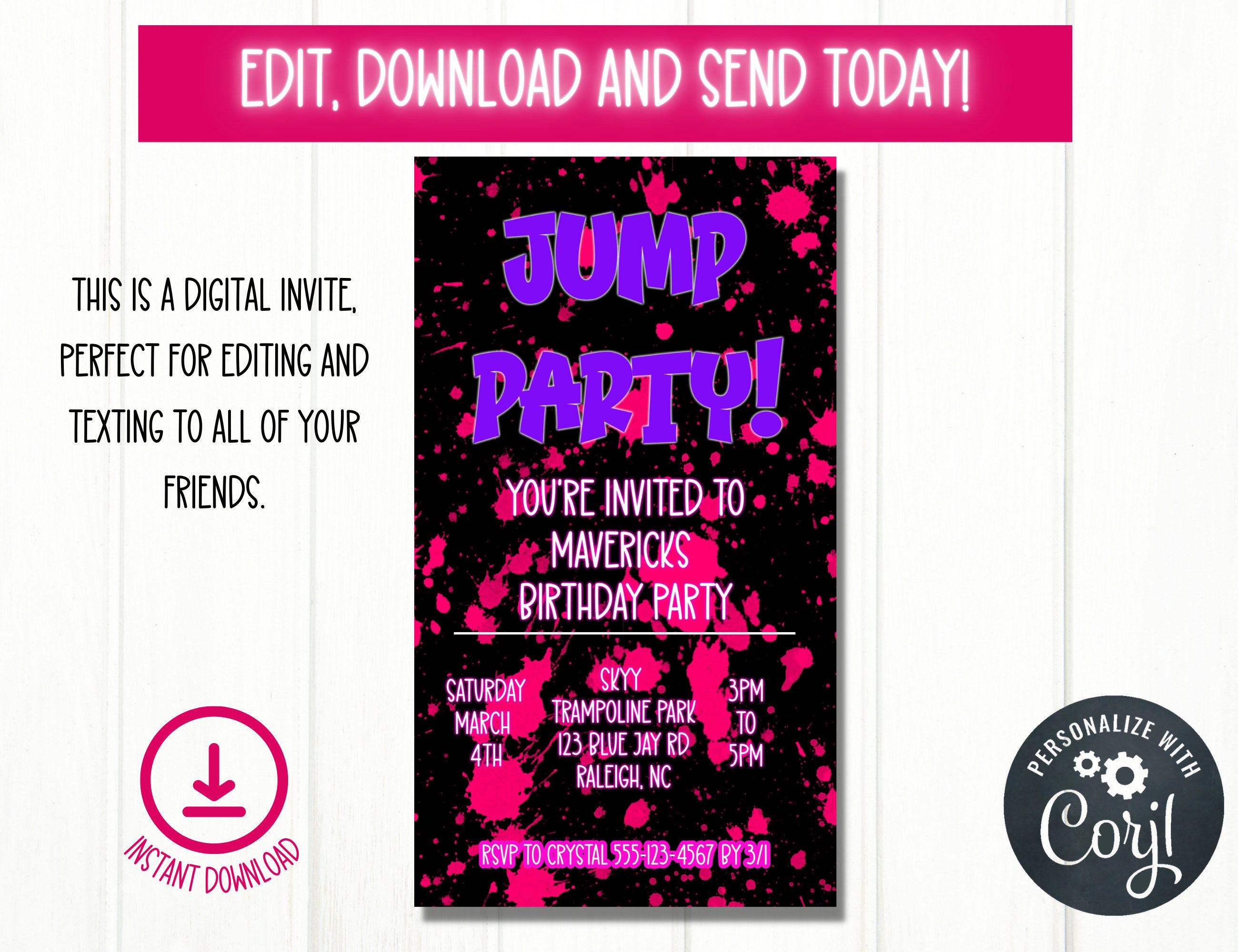 Editable Jump Party Digital Invitation, Text Invitation, Jump Party ...
