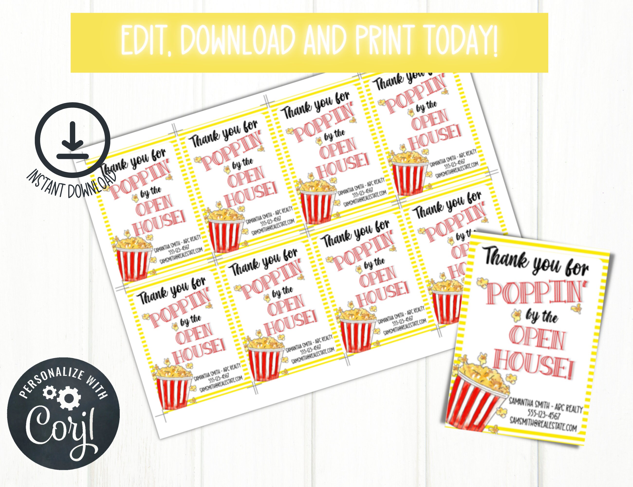 Editable Realtor Thanks for Popping by Referral Card, Thanks for Poppin ...