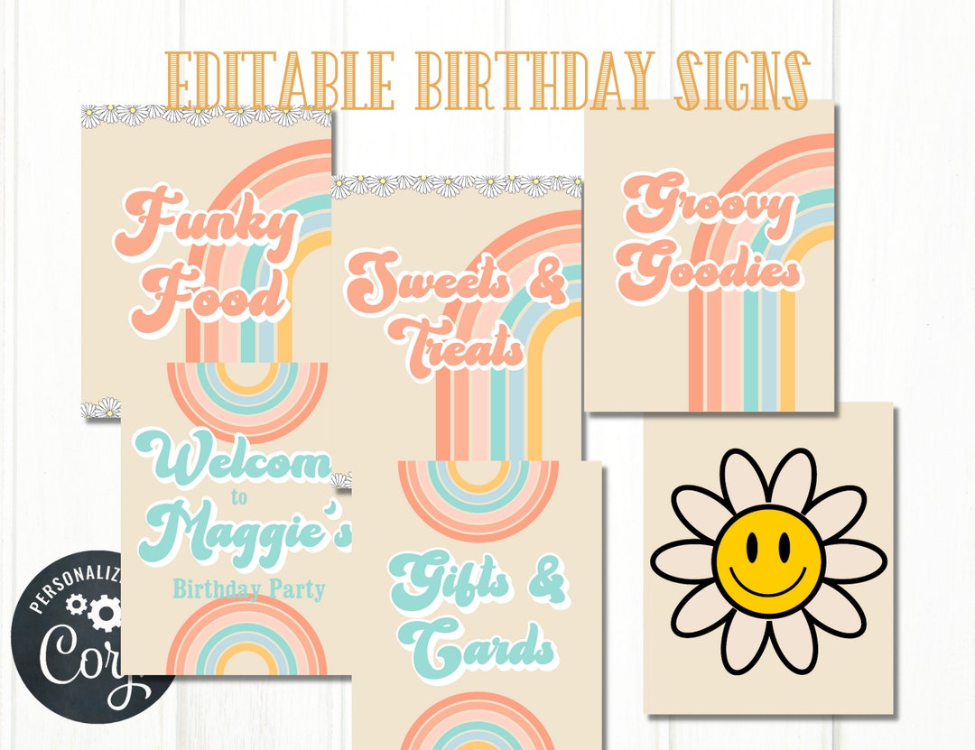 Editable Two Groovy Party Signs, Groovy Birthday Signs, Two Groovy ...