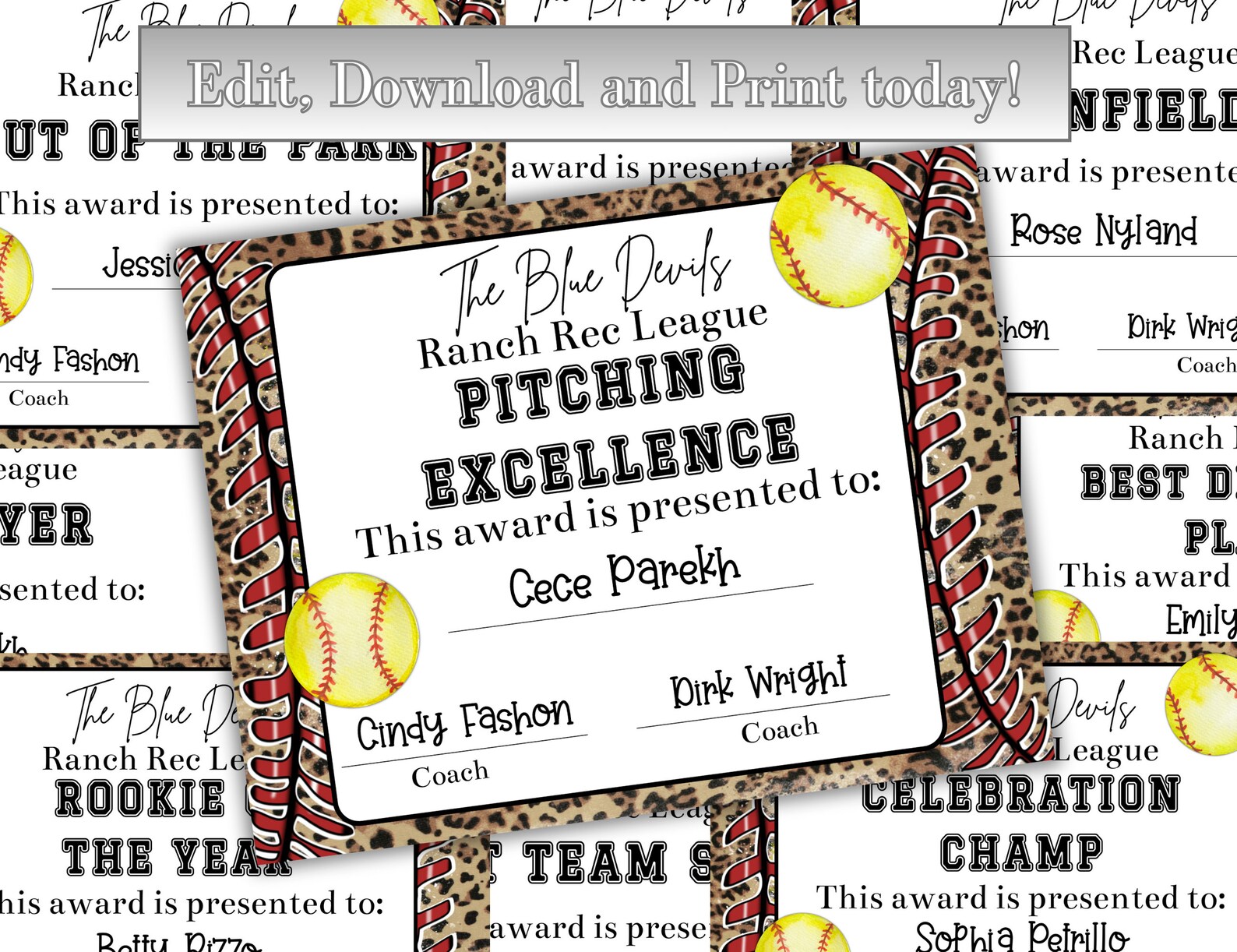 Editable Softball Award Certificates, Softball End of Season Awards 1 ...