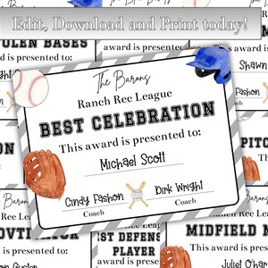 Editable Baseball Award Certificates, Baseball End of Season Awards 2 ...