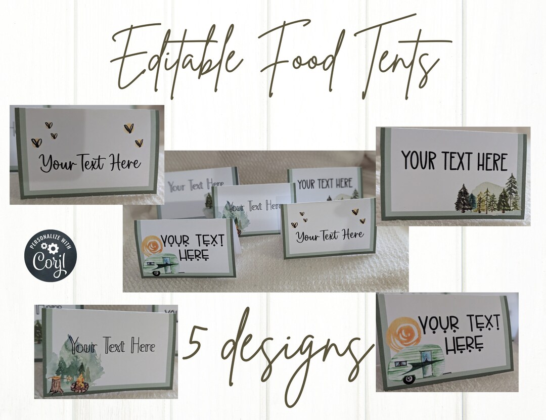 Editable Camping Theme Food Labels, Camping Party Food Tent, Birthday ...