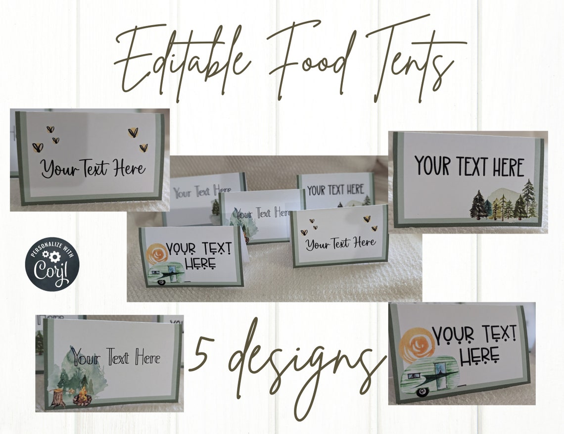 Editable Camping Theme Food Labels, Camping Party Food Tent, Birthday ...