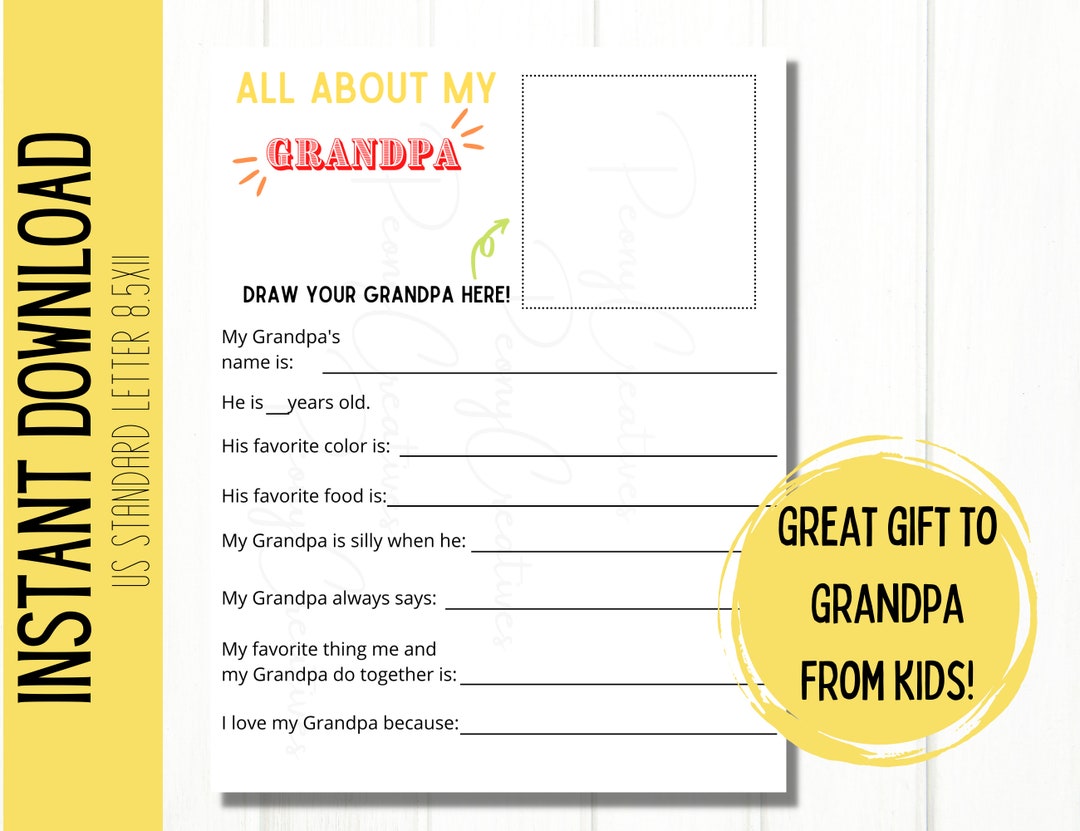 All About My Grandpa Printable | Father's Day Questionnaire | Instant ...