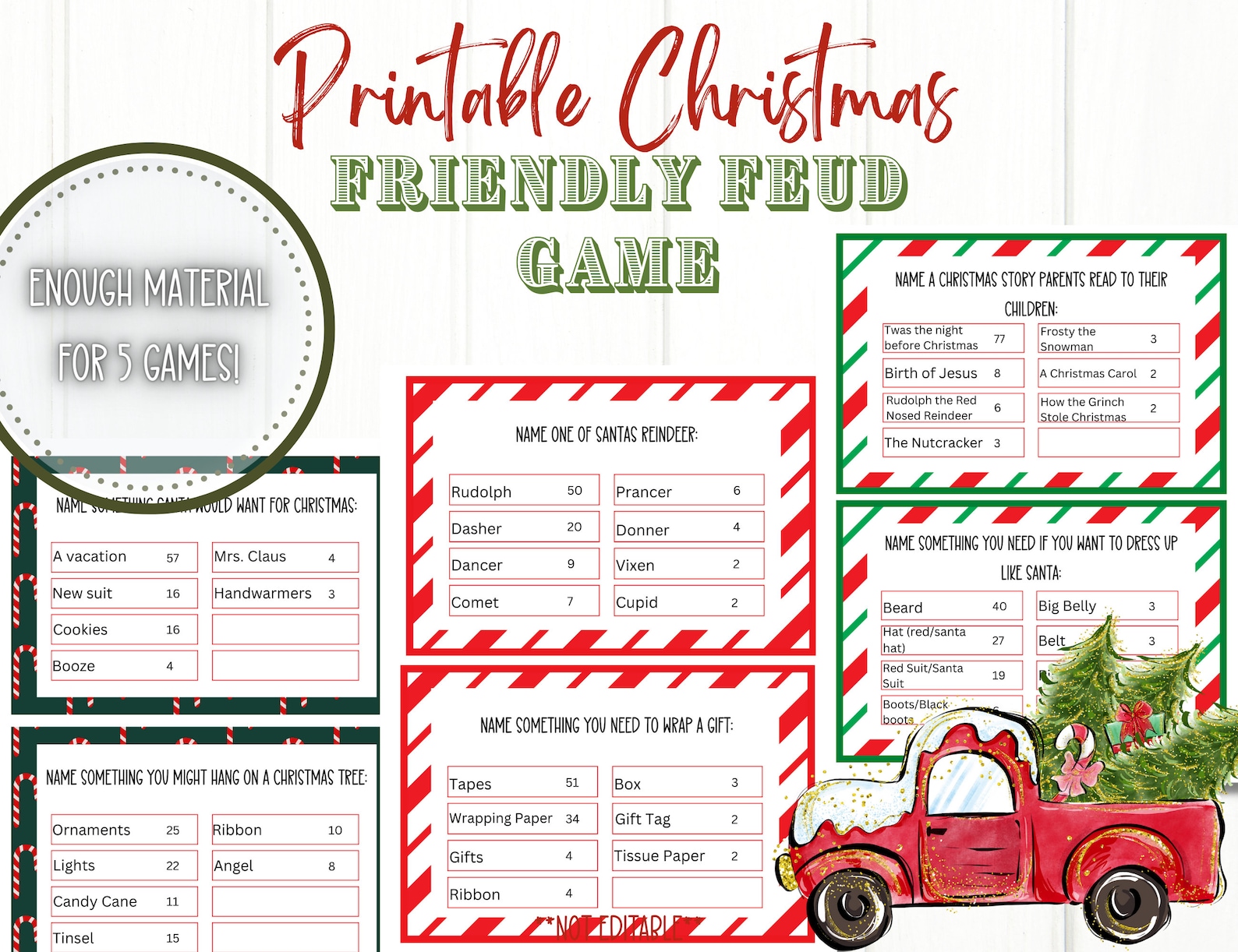 Printable Christmas Friendly Feud Game, Christmas Party Game, Christmas ...