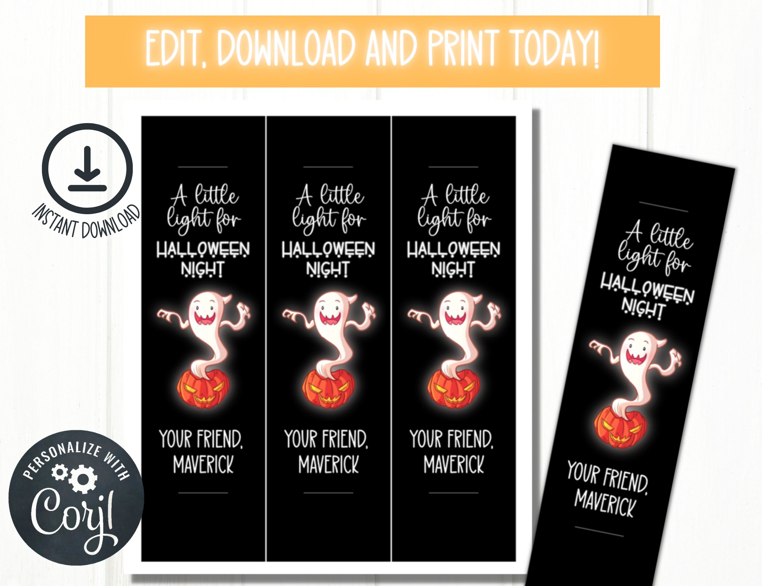 EDITABLE Halloween Glowstick Tags, Glow Stick Holder, A Little Light ...