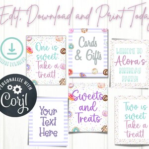 Editable Two Sweet and Sweet One Theme Signs, Donut Party Signs ...