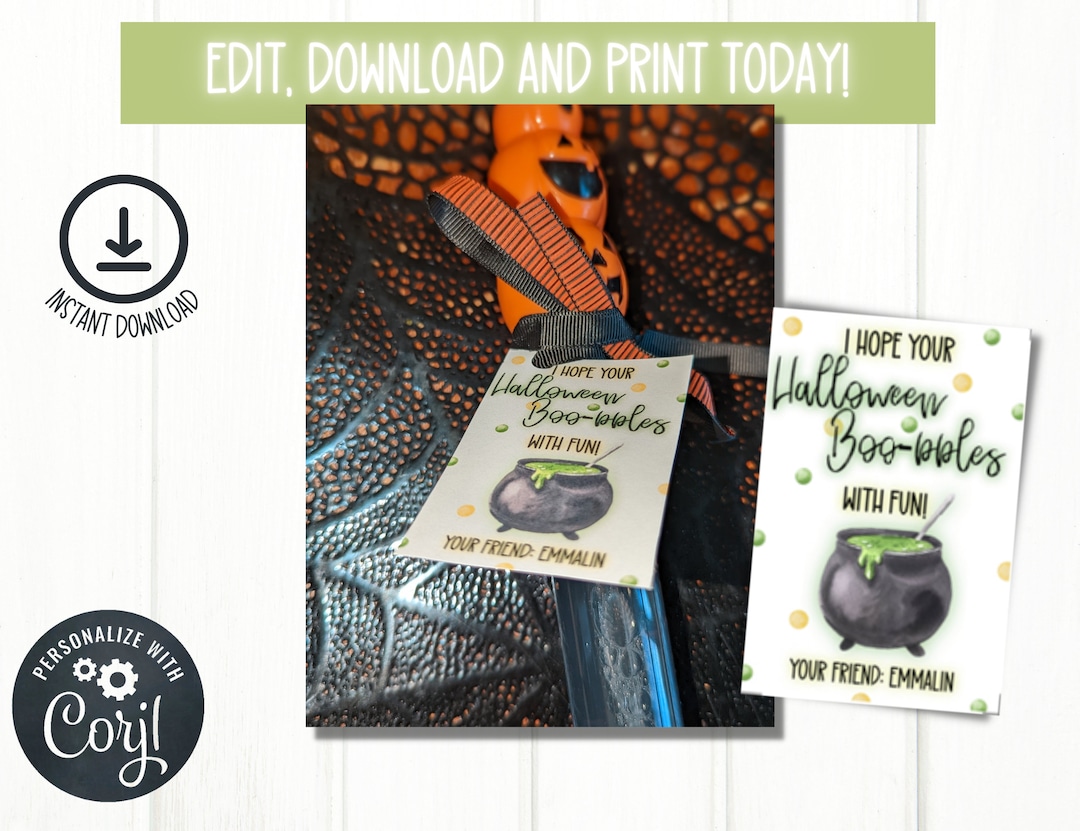 EDITABLE Halloween Bubble Tags, Non-candy Halloween, Non-candy Favor ...
