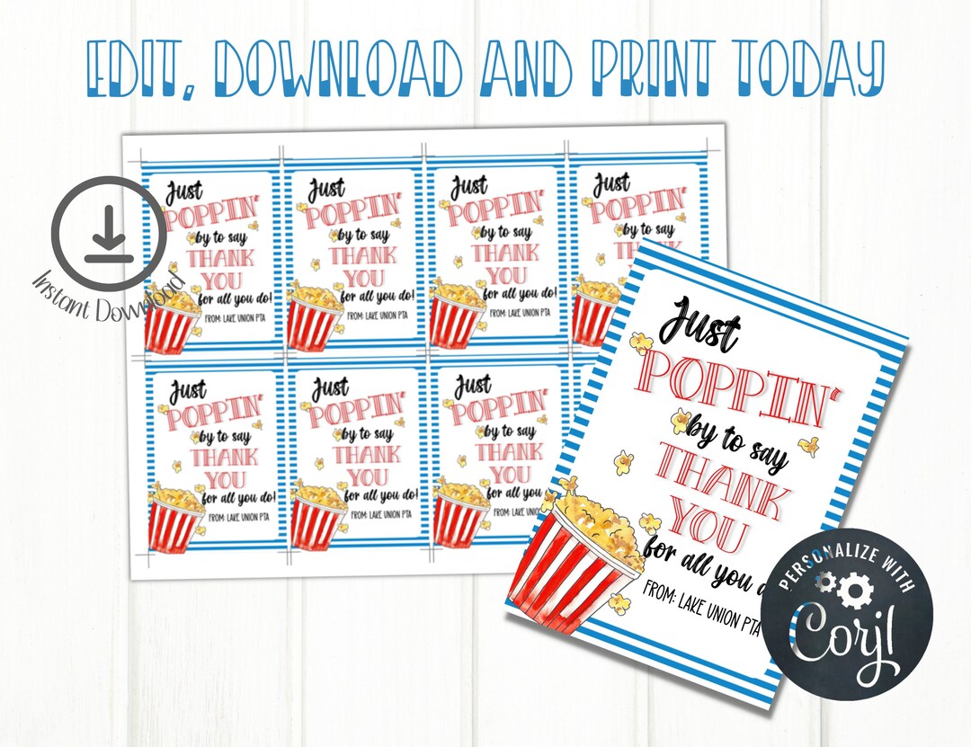 Editable Just Popping by to Say Thanks Tag, Popping By, Thanks 3 - Etsy