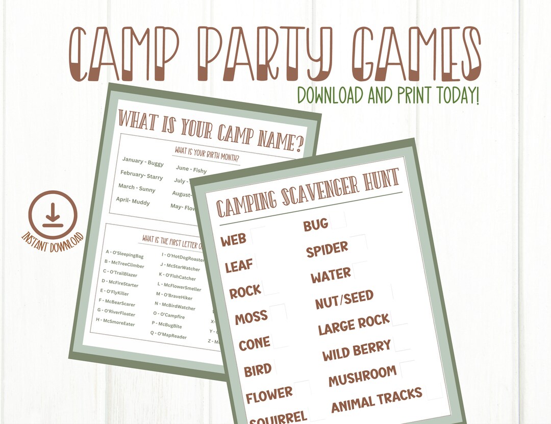 Camping Party Games, Kids Camp Party Games, Ice Breaker Game, What's ...