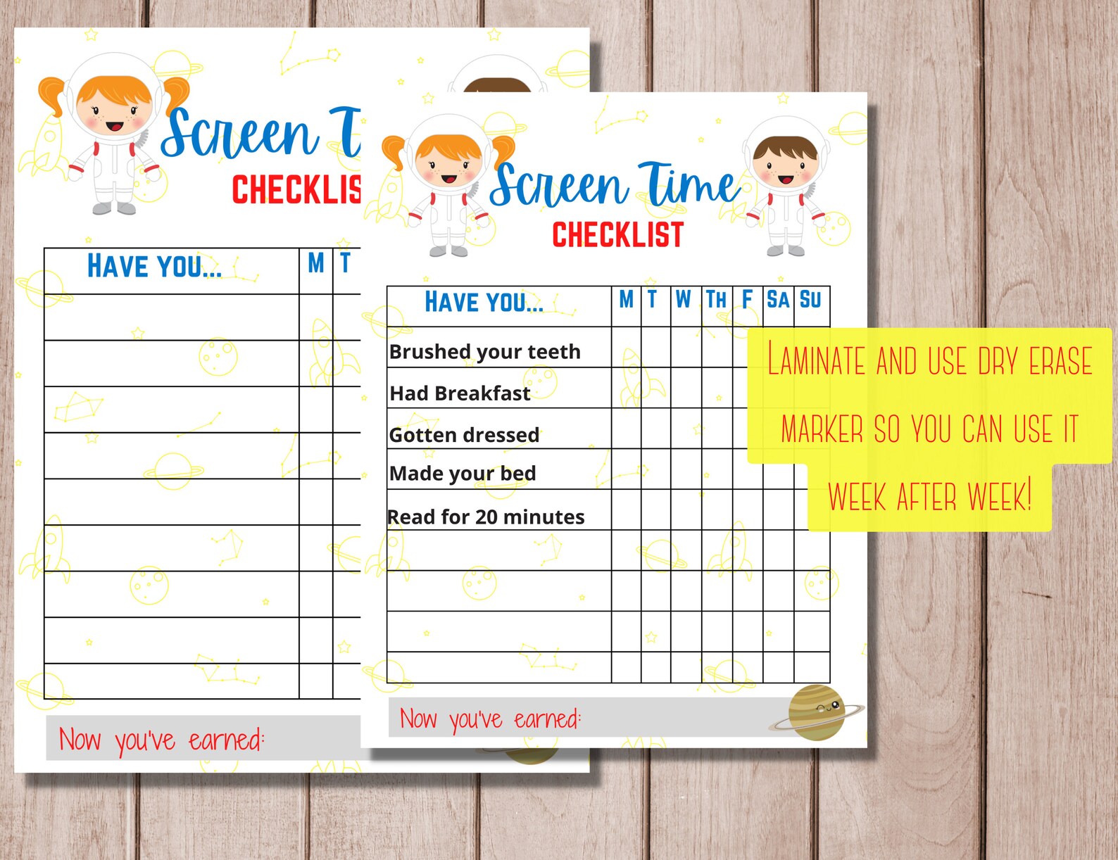 Astronaut Screen Time Checklist | Astronaut Reward Chart | Kids Screen ...