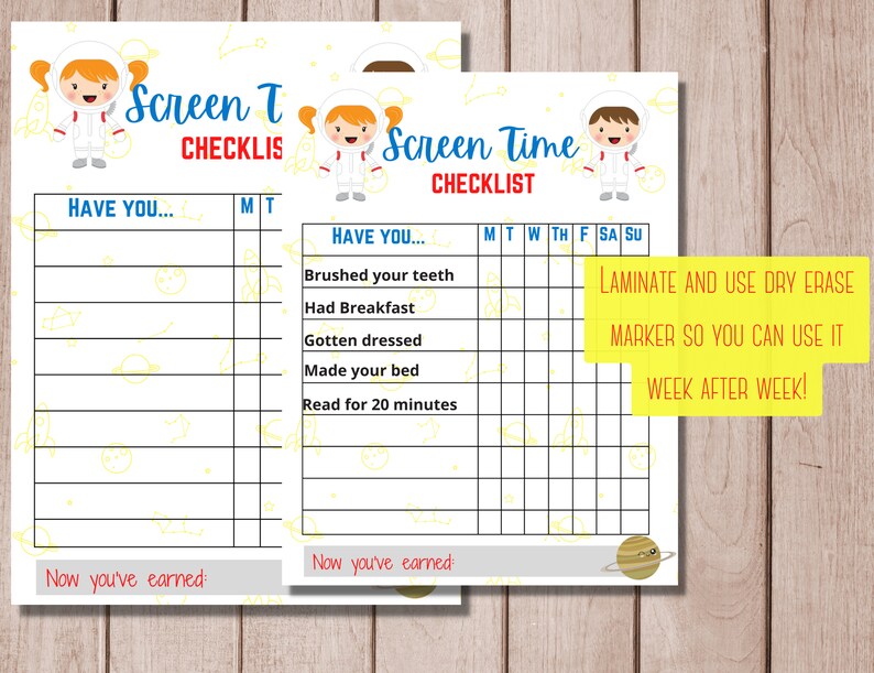 Astronaut Screen Time Checklist | Astronaut Reward Chart | Kids Screen ...