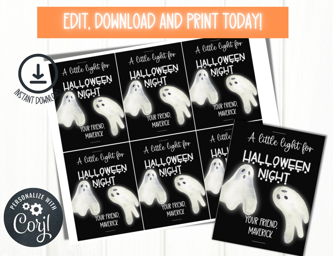 EDITABLE Halloween Glowstick Tags, Glow Stick Holder, A Little Light ...