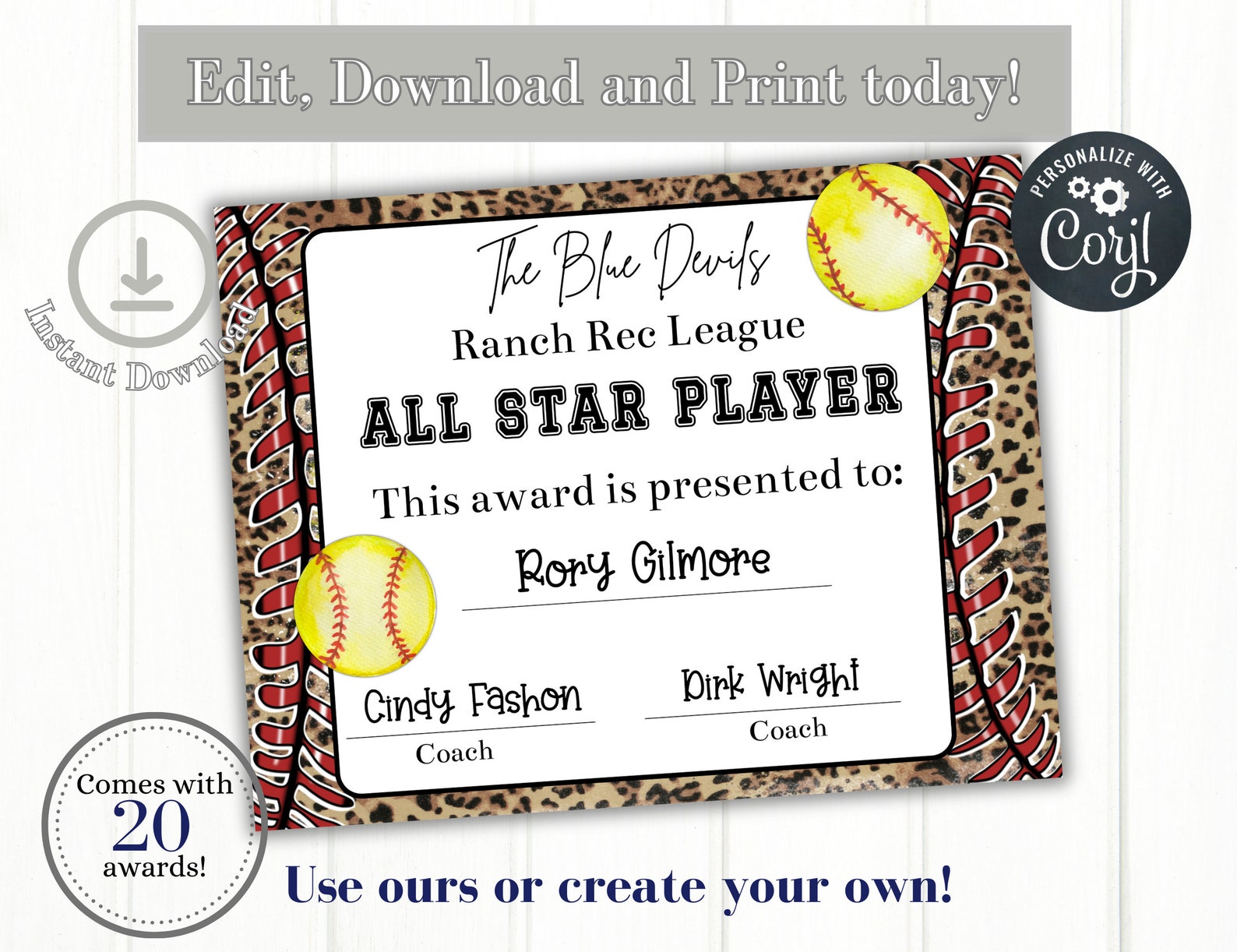 Editable Softball Award Certificates, Softball End of Season Awards 1 ...