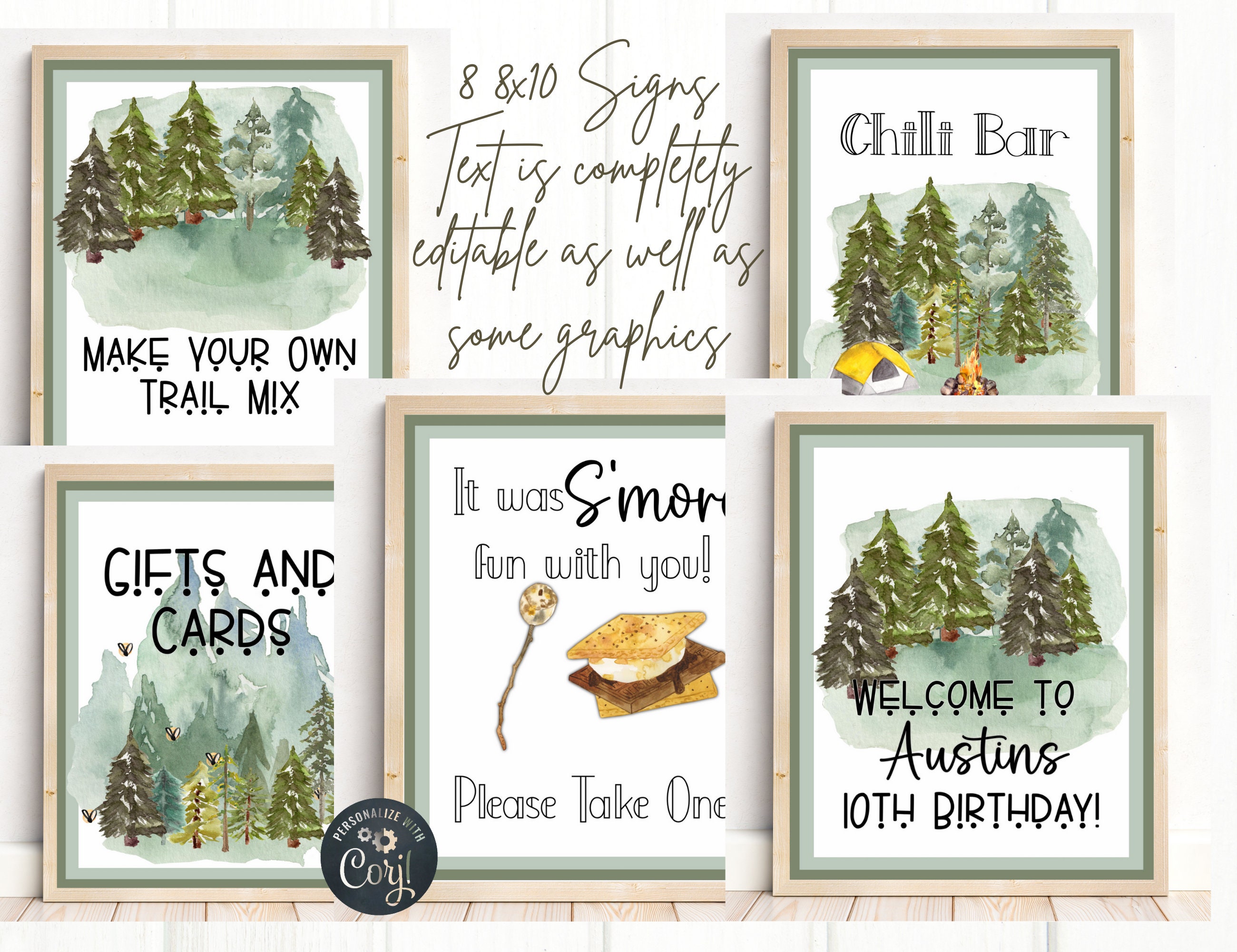Editable Camping Birthday Party Bundle, Camping Invite, Smore's Invite ...