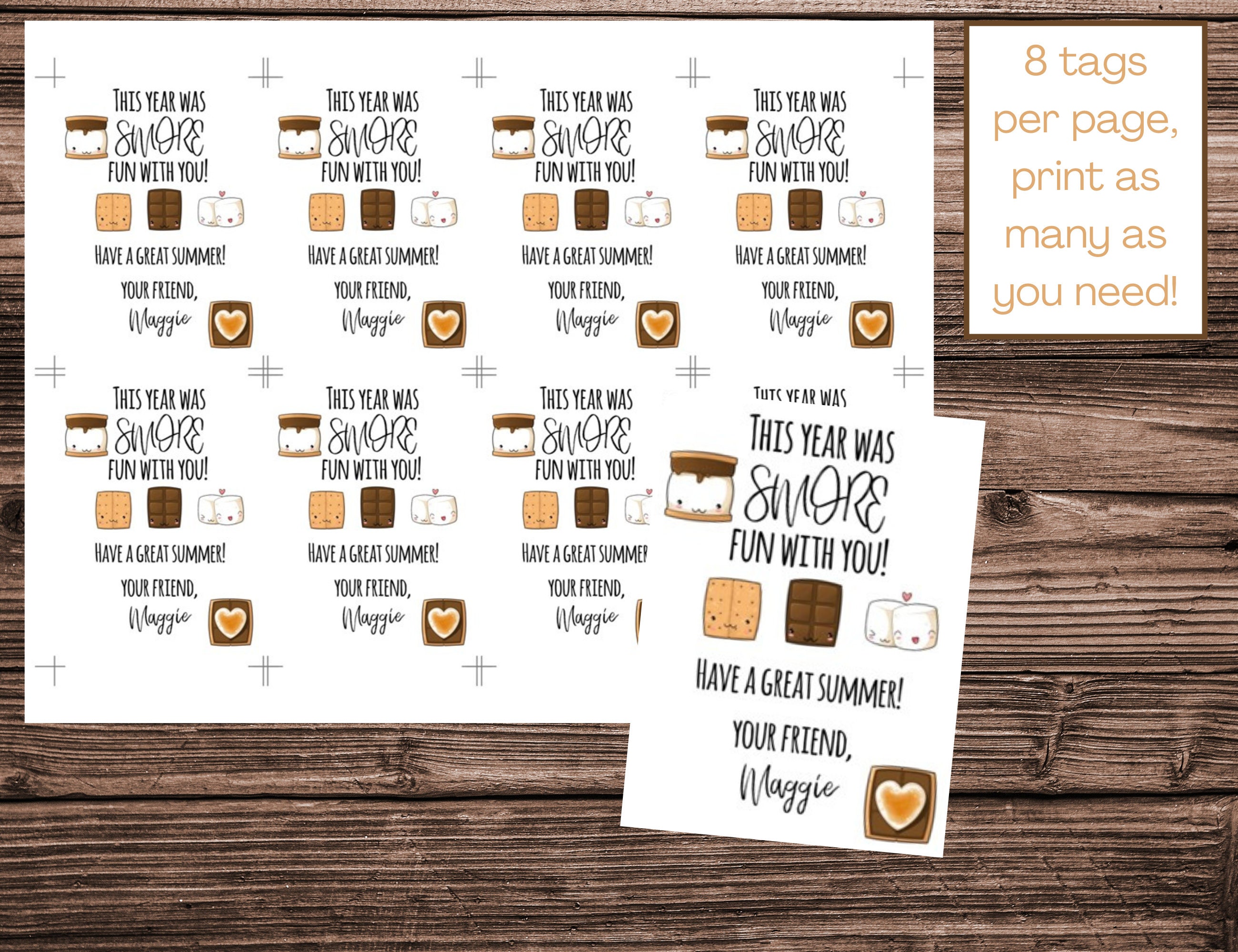 EDITABLE Smore's Tag End of Year Tag Last Day of School Tag Party Favor ...