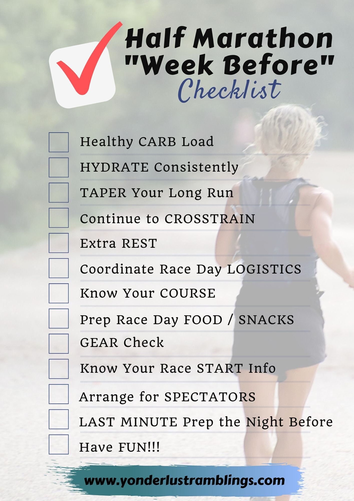 Half Marathon "week Before" Checklist - Etsy