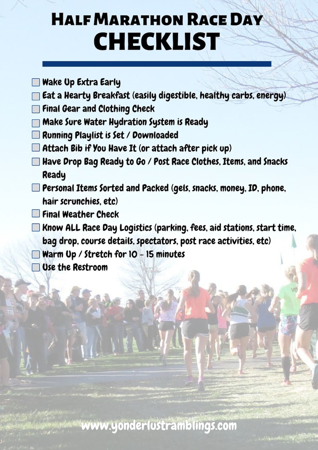 Half Marathon Race Day Checklist - Etsy