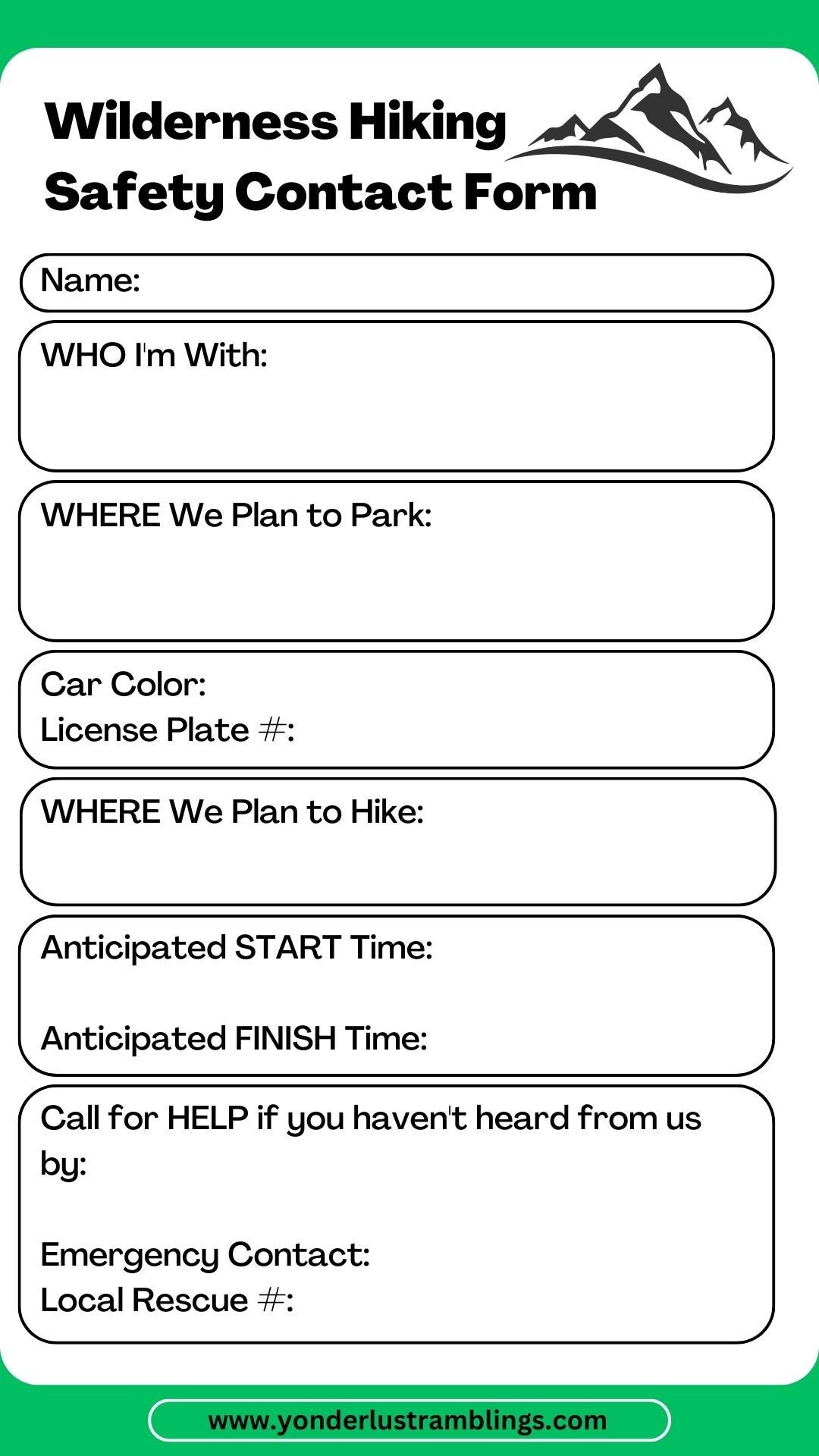 Wilderness Hiking Safety Contact Form - Etsy