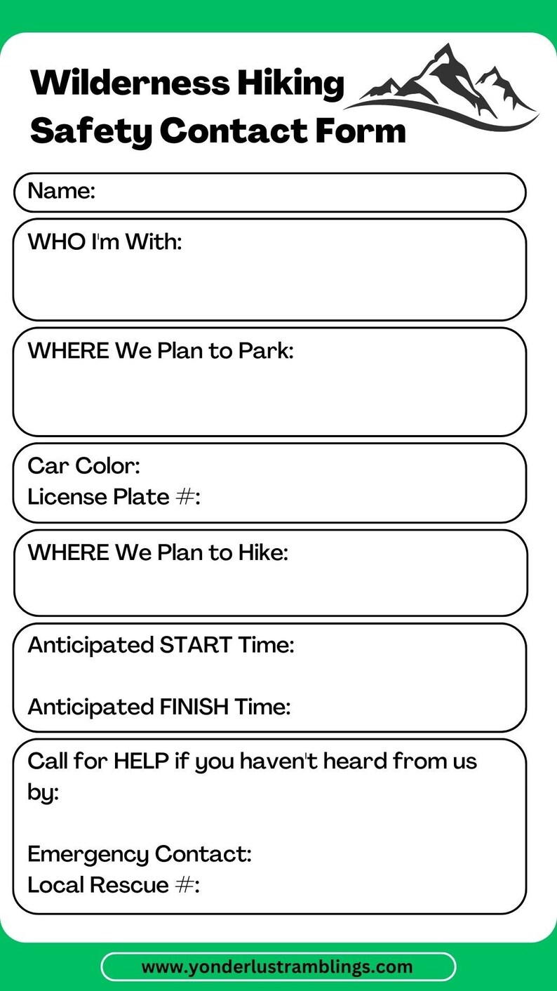 Wilderness Hiking Safety Contact Form - Etsy