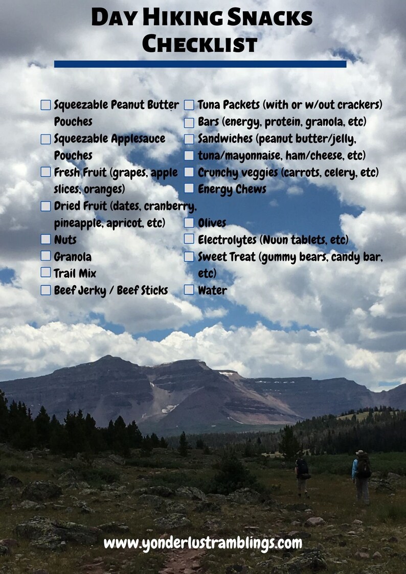 The BEST Day Hiking Snacks Checklist - Etsy
