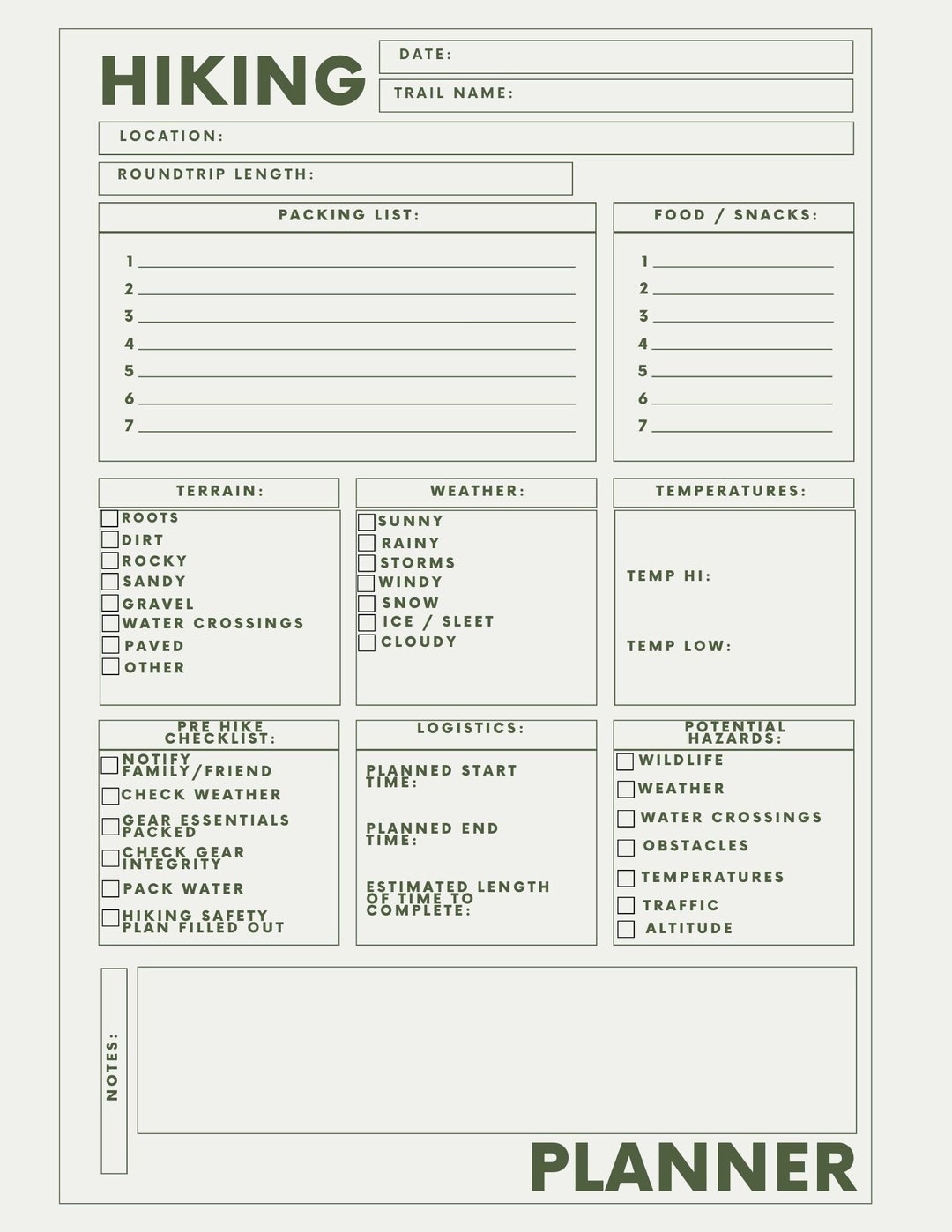 Hiking Itinerary Planner - Etsy