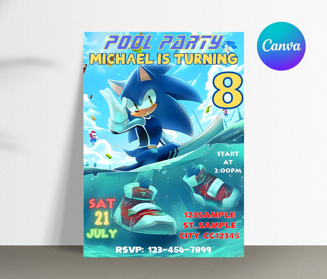 Sonic Pool Party Birthday Invitation (digital Download) - Etsy