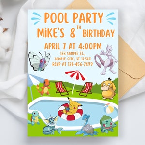 Pokemon Pool Party Invite | Pokemon Birthday Invitation - Etsy