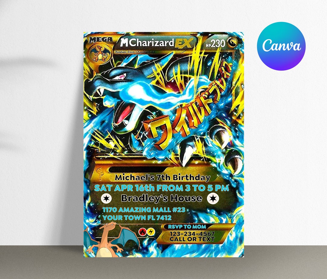 Pokemon Birthday Invitation | Mega Charizard Birthday Inivtation - Etsy