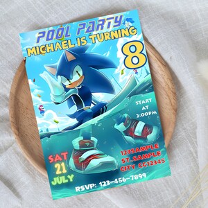 Sonic Pool Party Birthday Invitation (digital Download) - Etsy