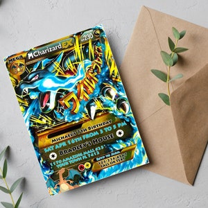 Pokemon Birthday Invitation | Mega Charizard Birthday Inivtation - Etsy