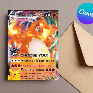 Pokemon Birthday Invitation | Charizard Birthday Invitation - Etsy