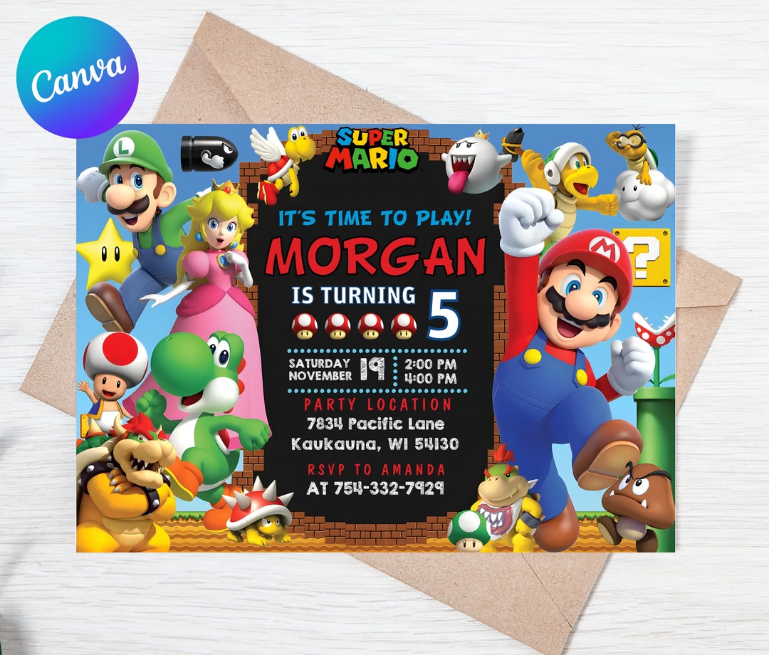 Super Mario Birthday Invitation Mario Birthday Digital Printable ...