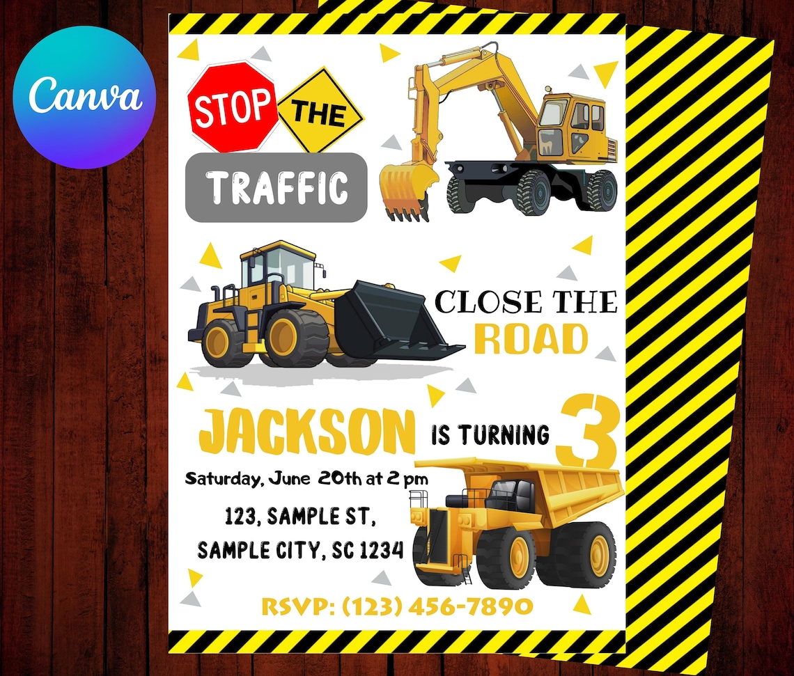 Construction Birthday Invitation Editable Construction - Etsy