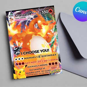 Pokemon Birthday Invitation | Charizard Birthday Invitation - Etsy