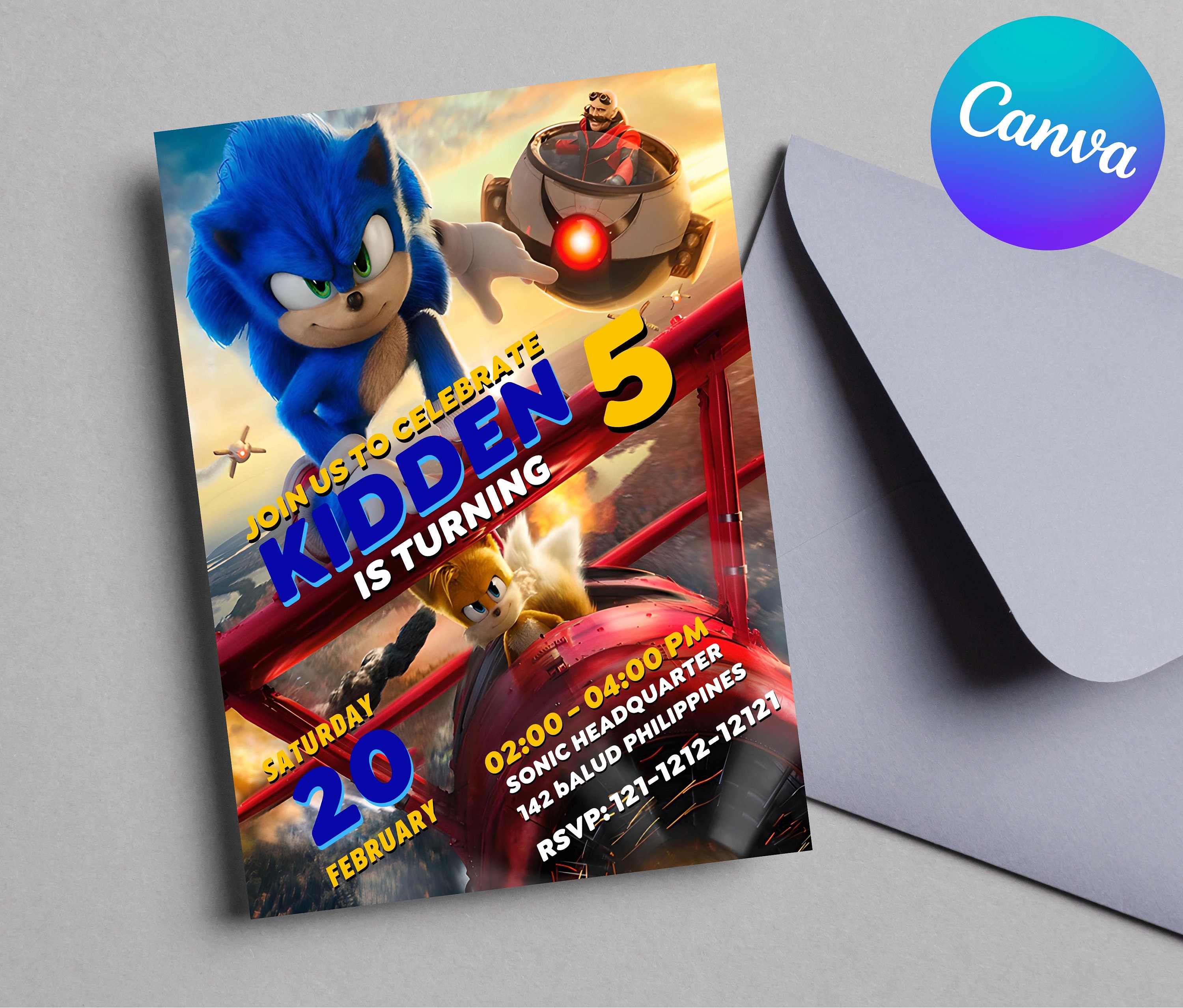 Sonic Birthday Invitation: Editable Digital Printable - Etsy
