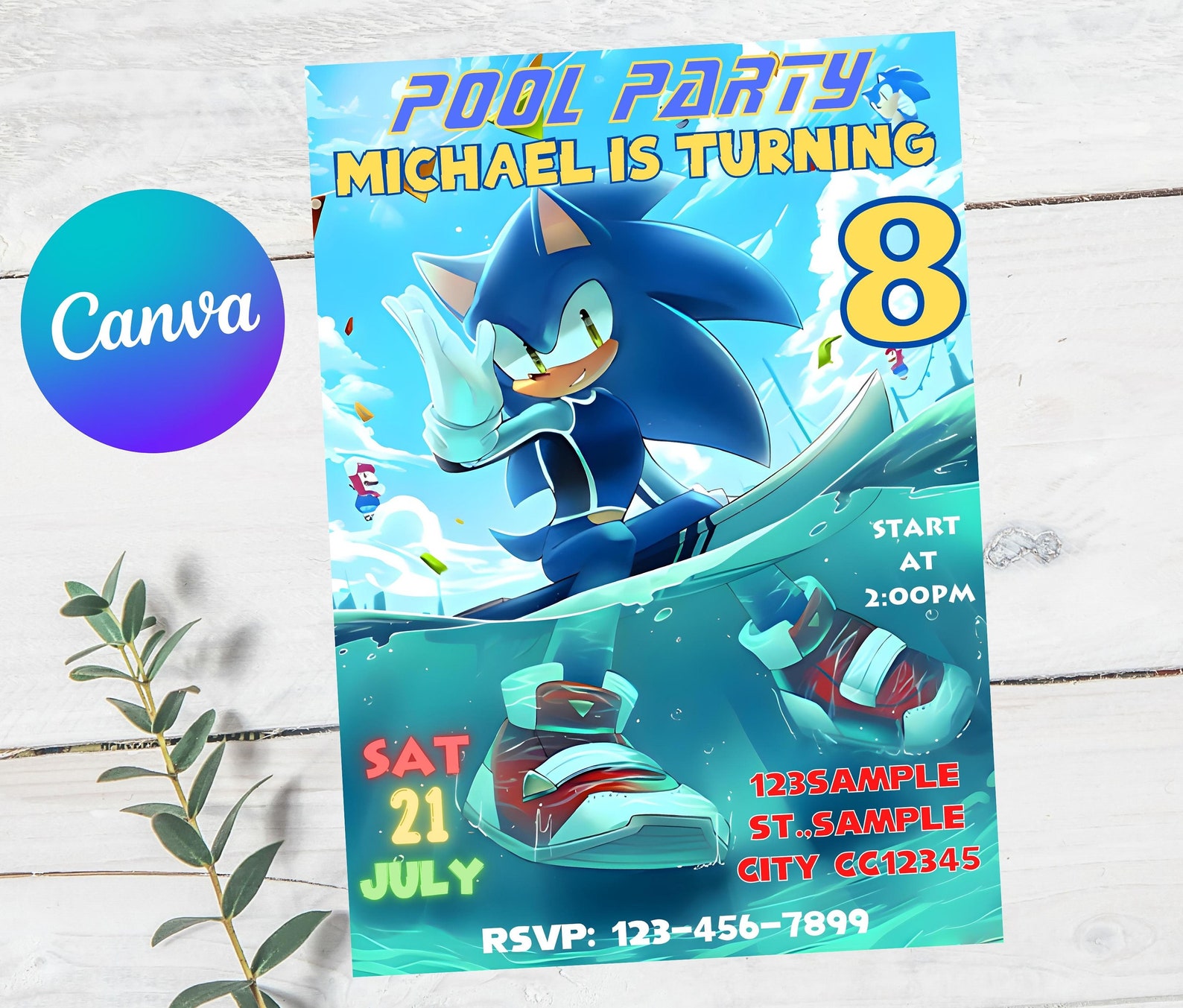 sonic-the-hedgehog-birthday-invitation-sonic-pool-party-etsy-india