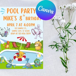 Pokemon Pool Party Invite | Pokemon Birthday Invitation - Etsy