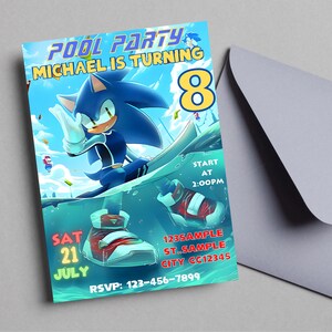 Sonic Pool Party Birthday Invitation (digital Download) - Etsy