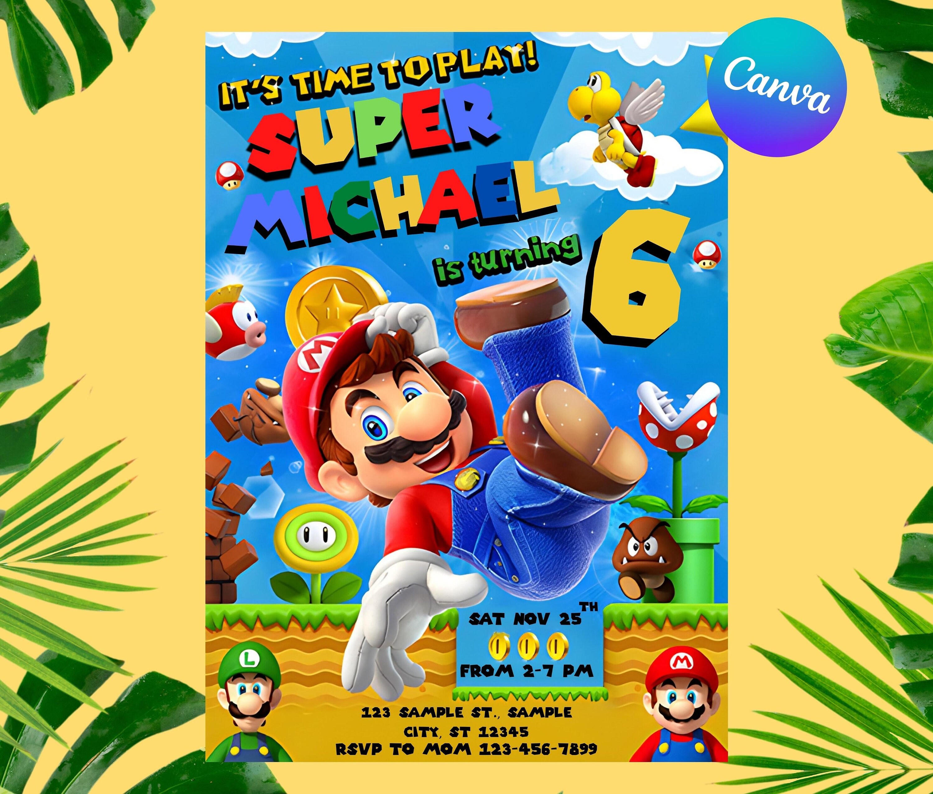 Super Mario Birthday Invitation Kids Birthday Invite - Etsy