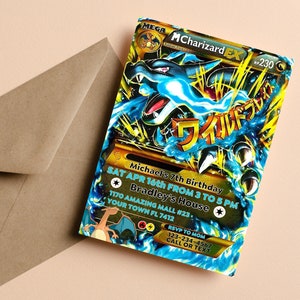 Pokemon Birthday Invitation | Mega Charizard Birthday Inivtation - Etsy