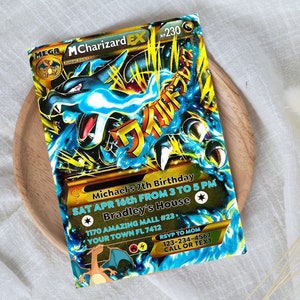 Pokemon Birthday Invitation | Mega Charizard Birthday Inivtation - Etsy