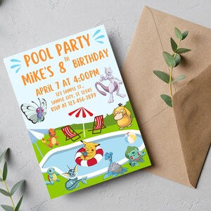 Pokemon Pool Party Invite | Pokemon Birthday Invitation - Etsy