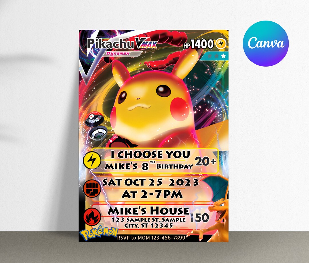 Pokemon Birthday Invitation | Pikachu Invitation - Etsy