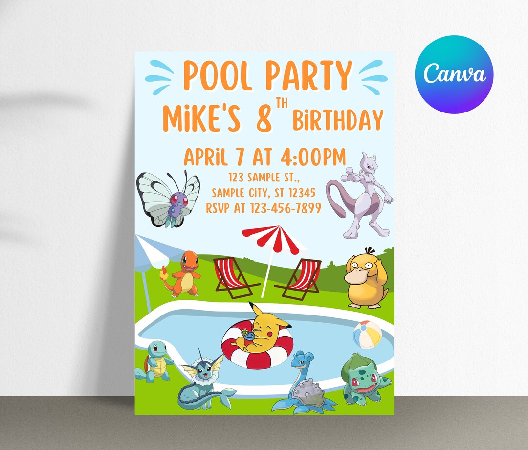 Pokemon Pool Party Invite | Pokemon Birthday Invitation - Etsy